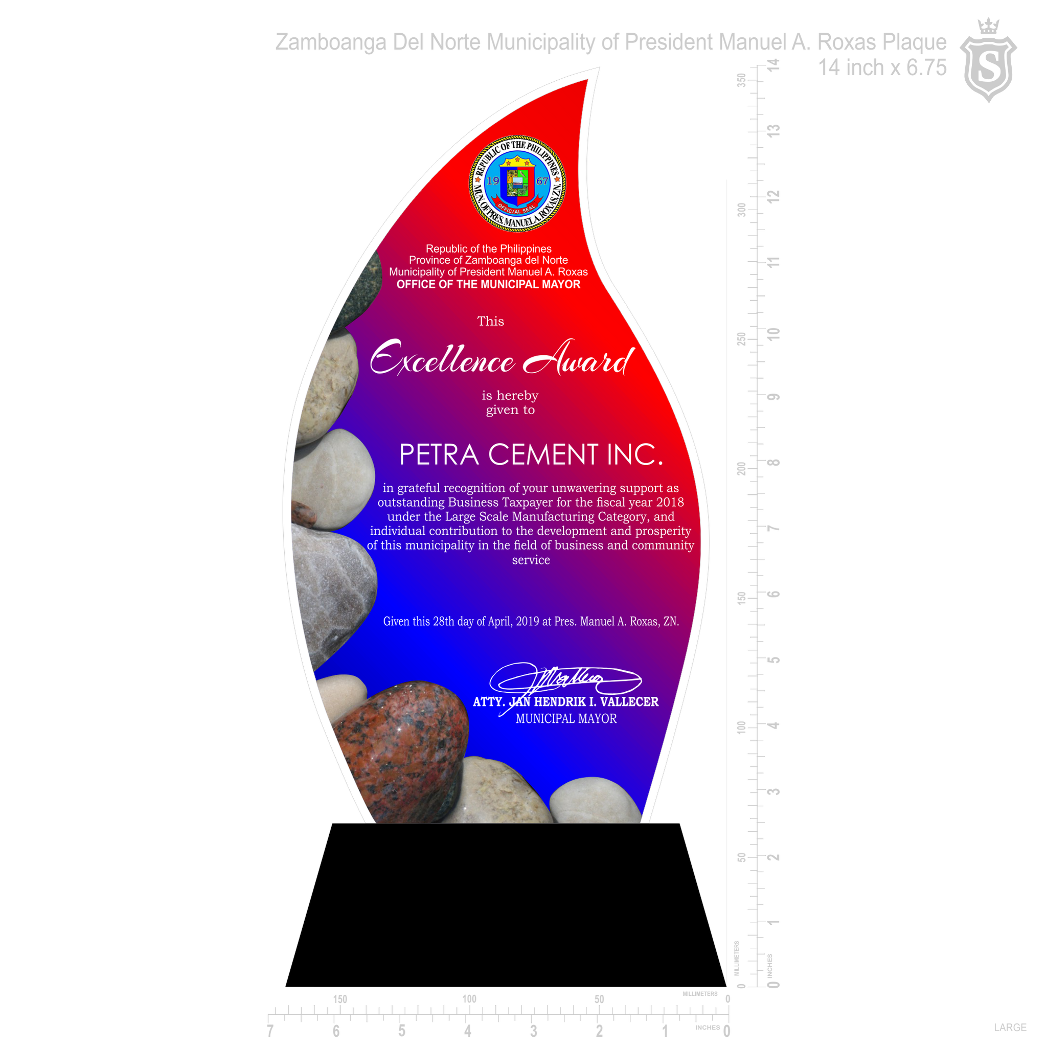LGU- Roxas Excellence Award Plaque – philippinepublicsafetysupply